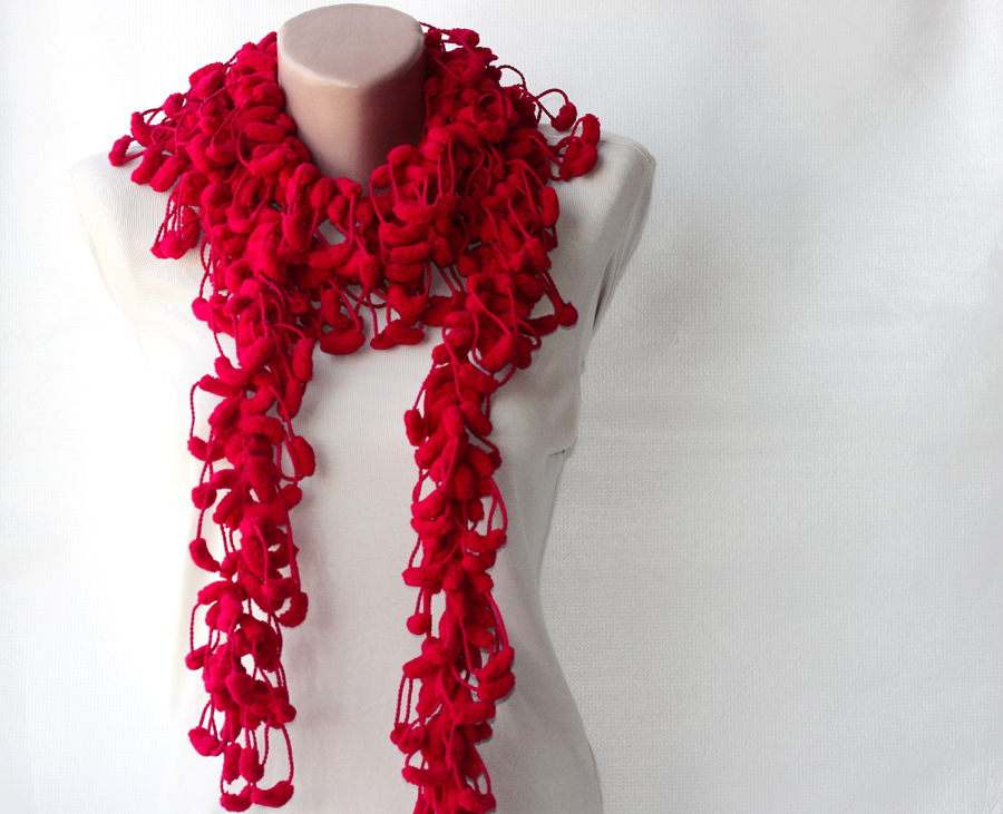 Red Crochet Mulberry Scarf on Luulla